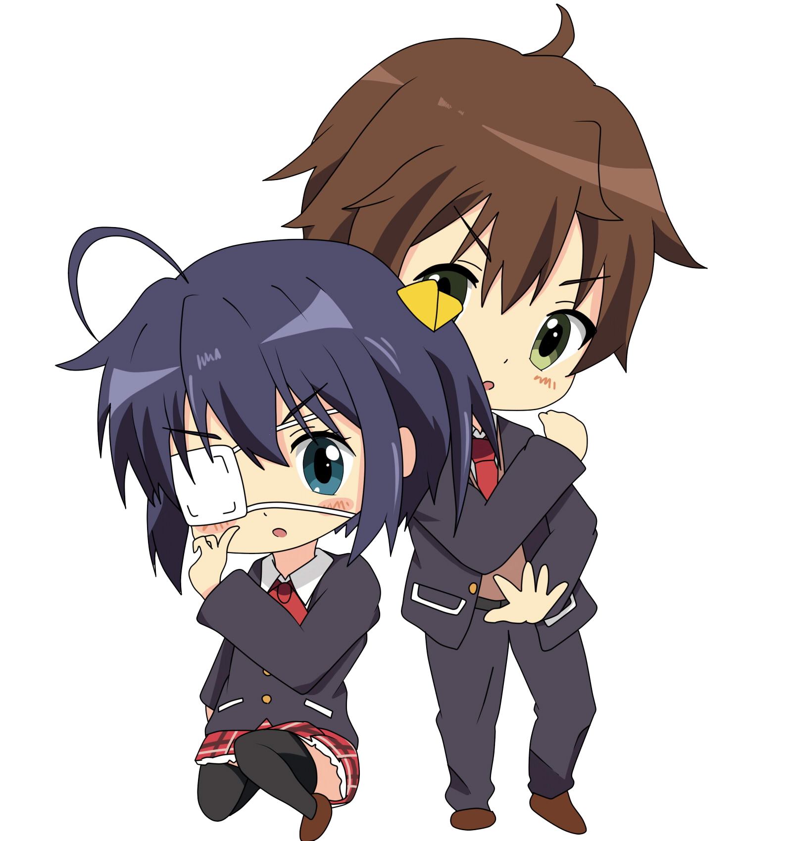 chuunibyou demo koi ga shitai! takanashi rikka togashi yuuta chibi seifuku thighhighs ...